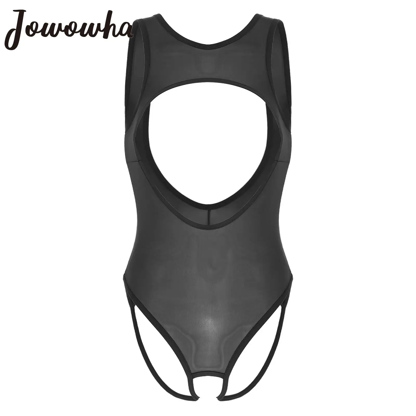 Womens Cutout Bodysuit Crotchless Open Butt Catsuit Sleeveless High Cut