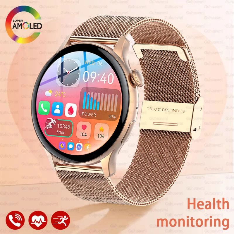 New AMOLED Smart Watch Women Always On Display Clock Bluetooth Call ...