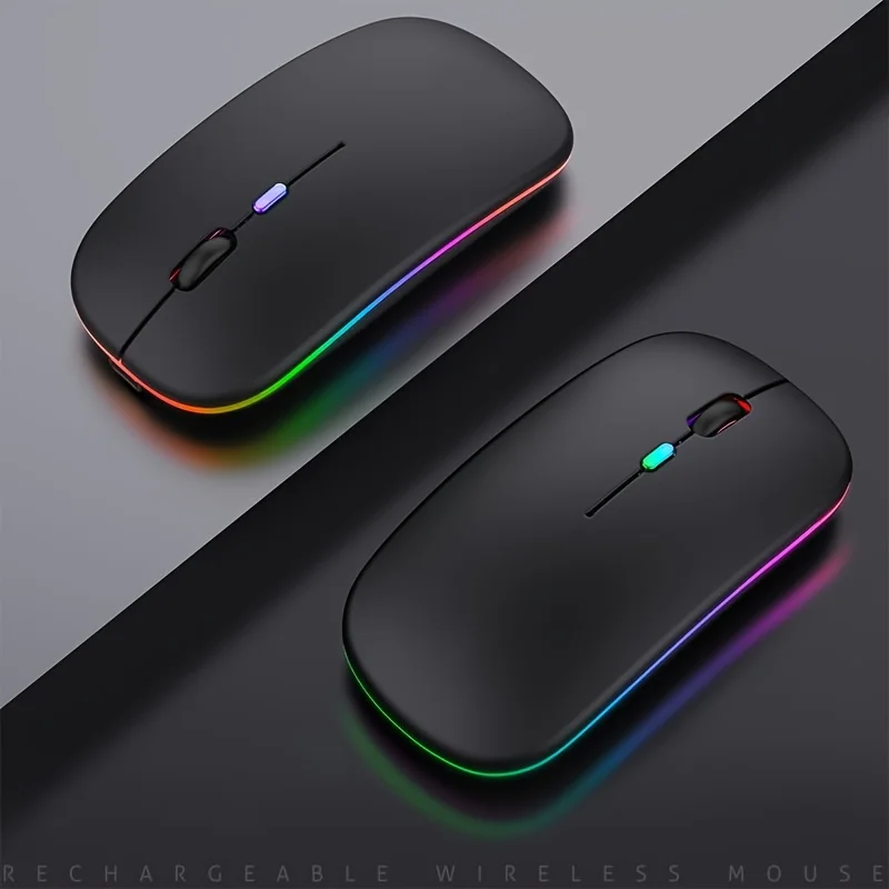 Rato sem fio led modo duplo bluetooth-mouse recarregável portátil mouse ...