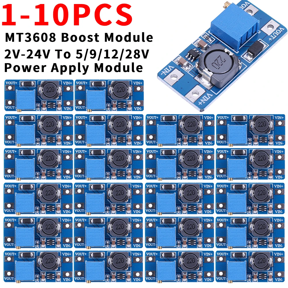 MT3608 Booster Power Supply Module DC-DC Step Up Module Adjustable 2A Max 2V-24V To 5V 9V 12V 28V