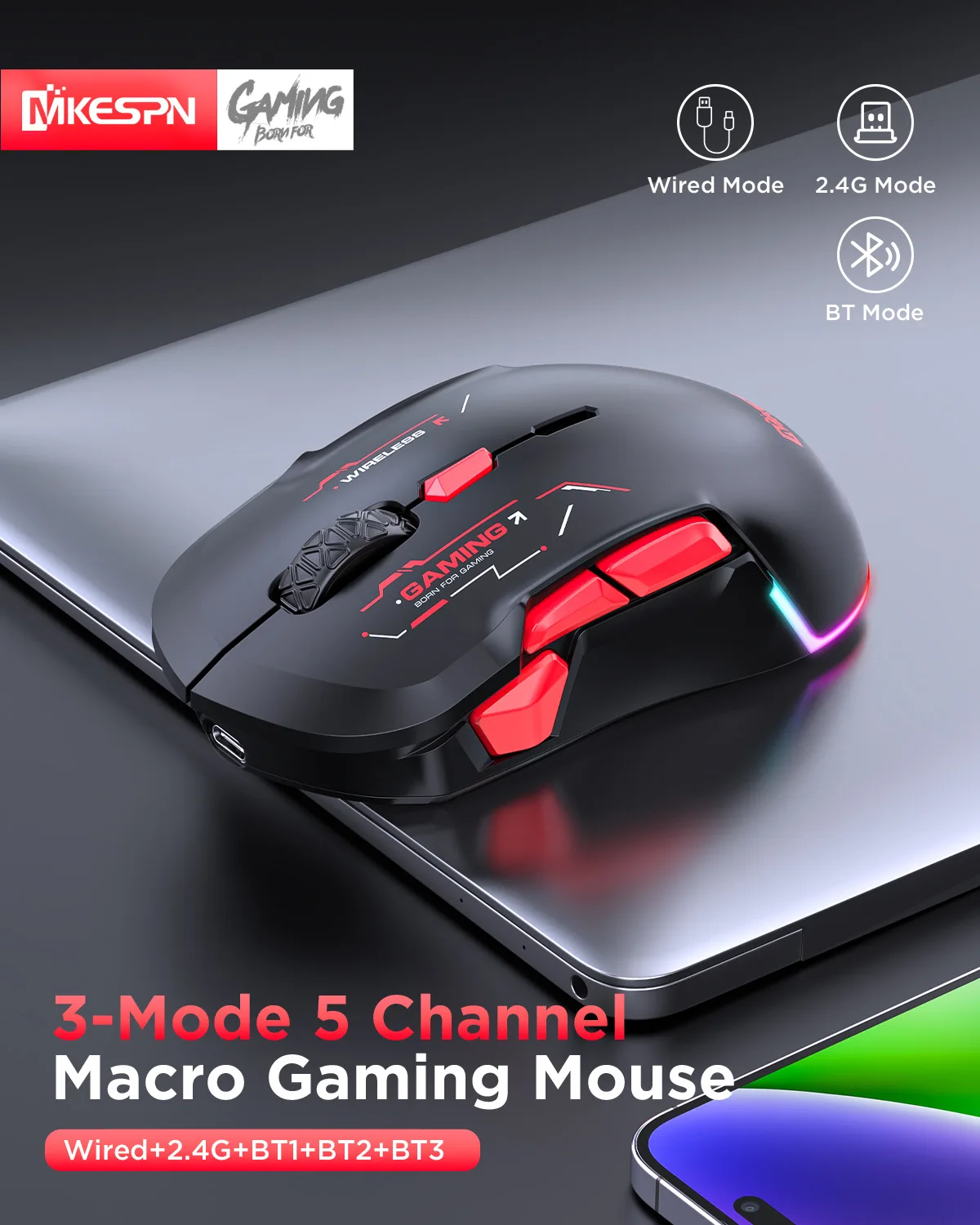 Mouse-Macro-Gaming-sem-fio-10000DPI-10-teclas-program-veis-Mouse-de ...
