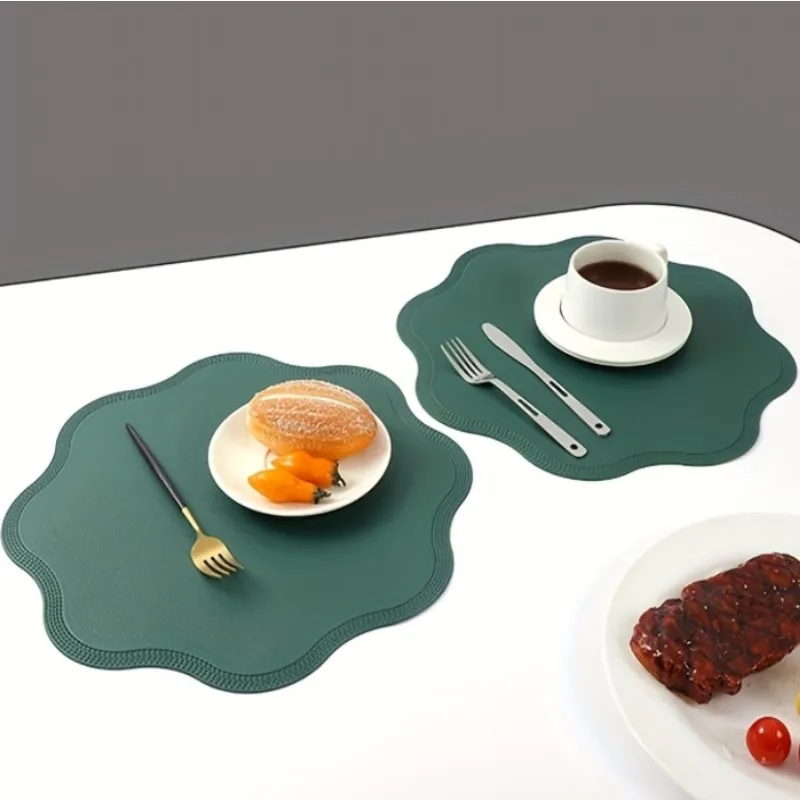 1-2-6-Green-Table-Placemat-Round-Flower-Shaped-Tableware-Mats-Cafe-Pad ...