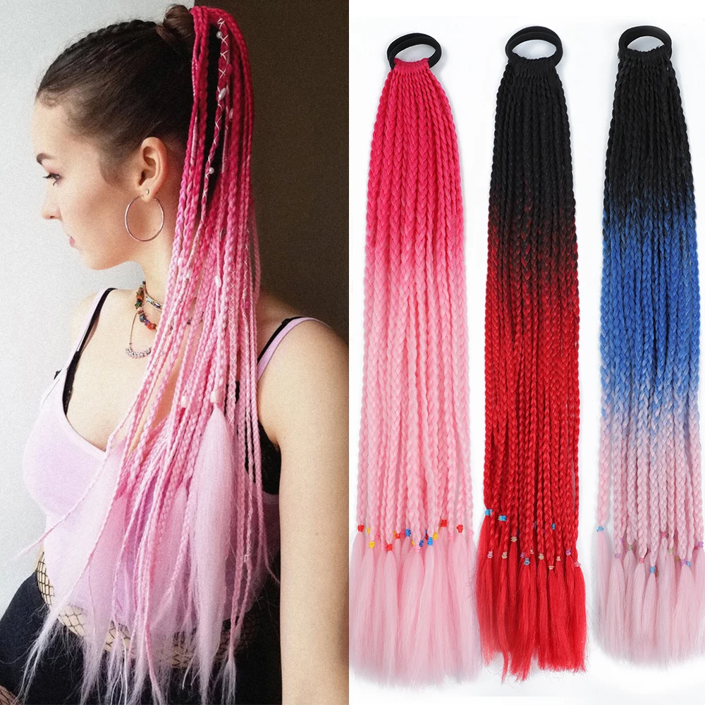 Box Braids With Pink Color