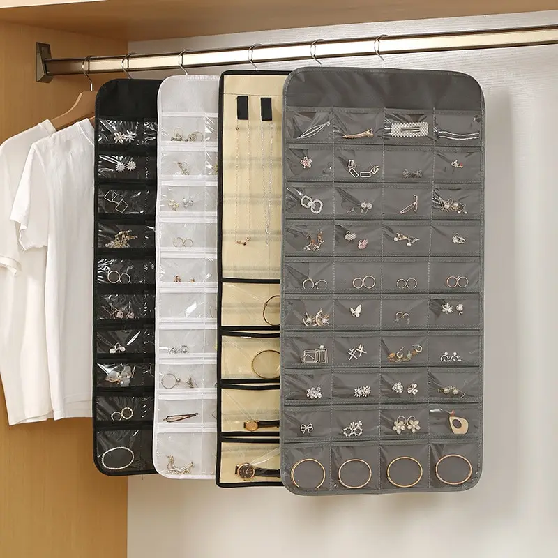 1pc 80 Pockets Hanging Women Jewelry Organizer, Earrings Necklace ...