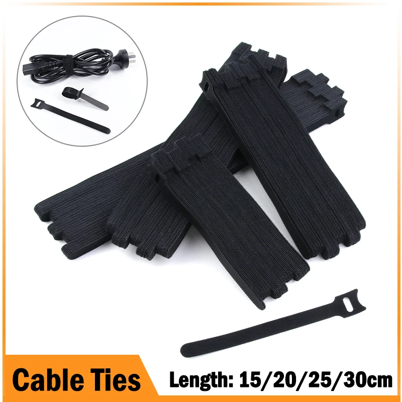 Black 15/20/25/30cm Releasable Cable Ties Wire Organizer Nylon Hook ...