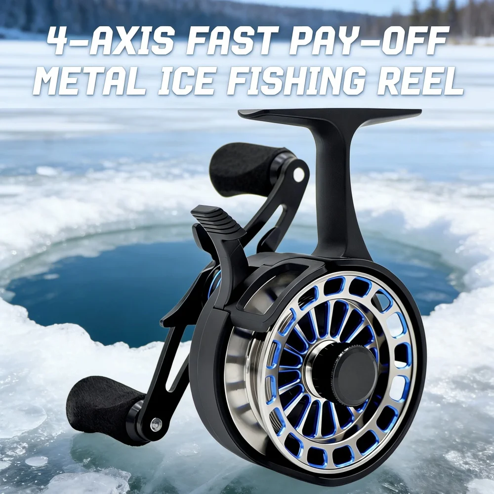 CAMEKOON Metal Ice Fishing Reel 4 Bearings Quick Line Release Magnetic ...