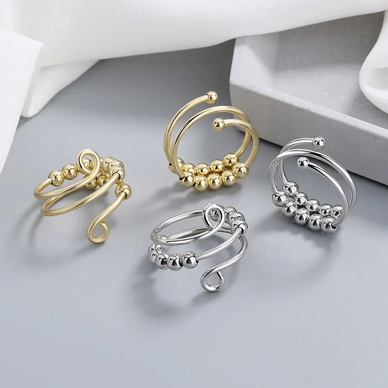 Stainless-Steel-Balls-Beads-Rings-for-Women-Rotate-Freely-Anti-Stress ...