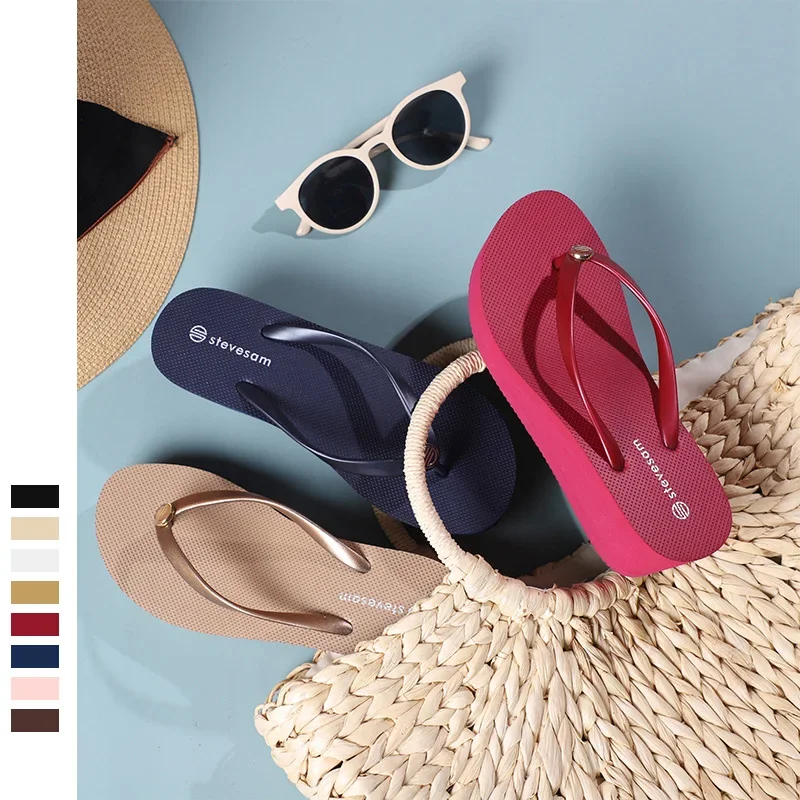 Comemore Wedge Heels Flip-flops Female Summer Casual Thick Bottom ...
