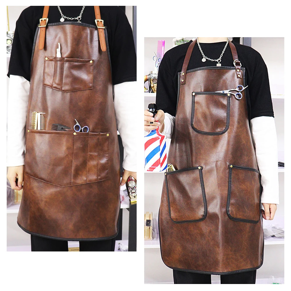 Leather aprons Professional Hairdressing Denim Apron for men Salon ...