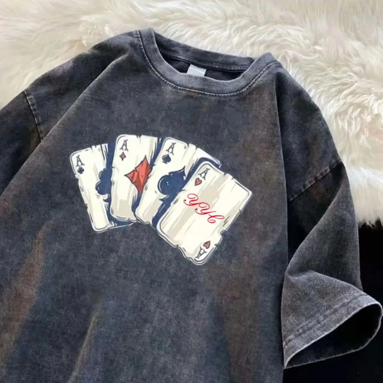 Retro-Washed-Worn-out-Pure-Cotton-Short-Sleeved-T-shirt-for-Men-and ...