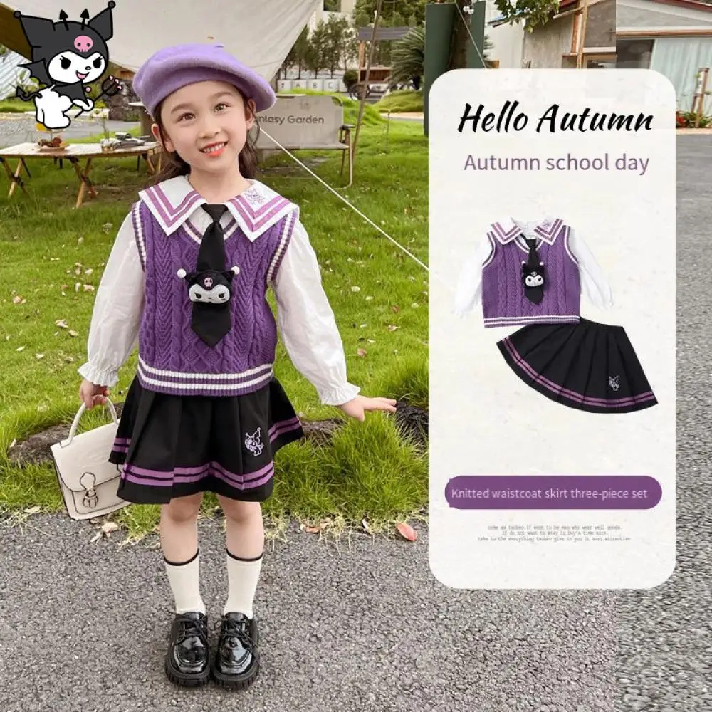 Sanrio Kuromi Girl Jk Suit Shirt Skirt Vest Cartoon Anime Kawaii