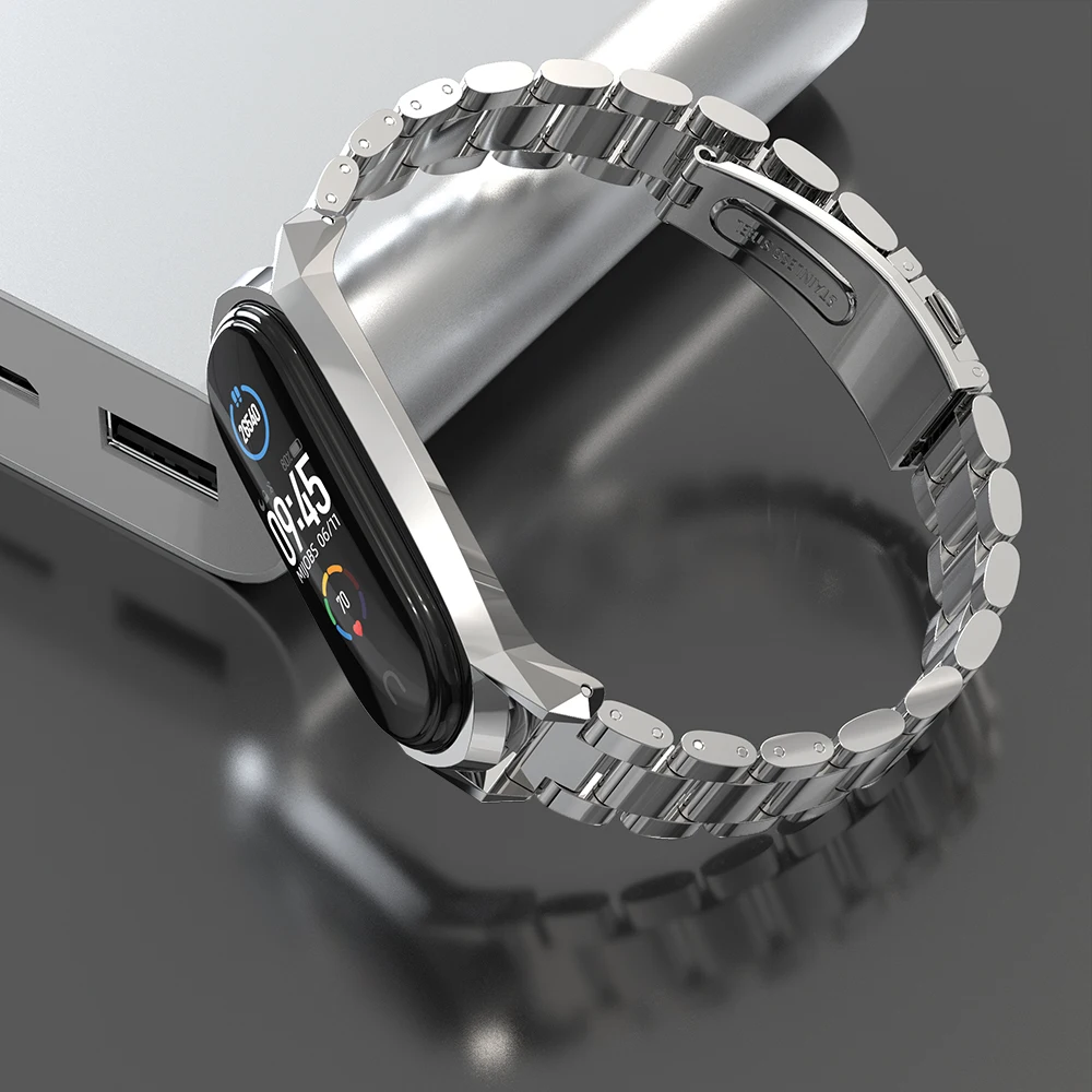 Metal strap For Xiaomi Mi band 7 6 5 4 8 Stainless steel triple straps Replacement Bracelet for ...