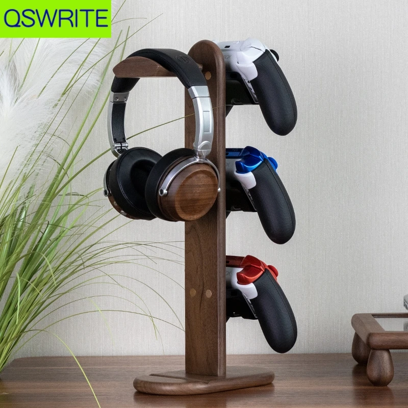 QSWRITE-solid-walnut-wood-controller-rack-headphone-holder-storage ...