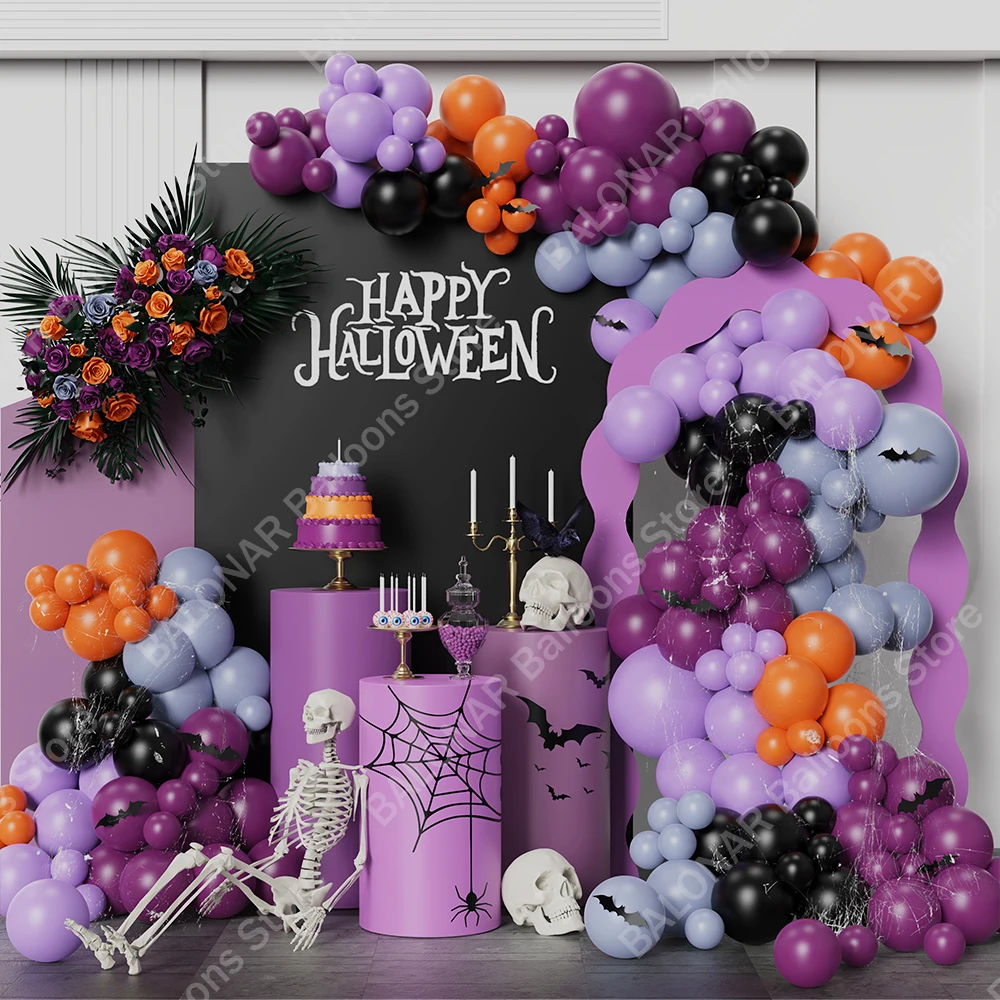 162pcs-Halloween-Black-Purple-Balloons-Garland-Arch-Kit-Bat-Sticker ...