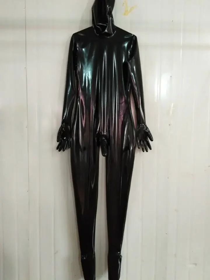 Latex Rubber Gummi Catsuit Tights Ganzanzig Black Tights hood Gloves ...