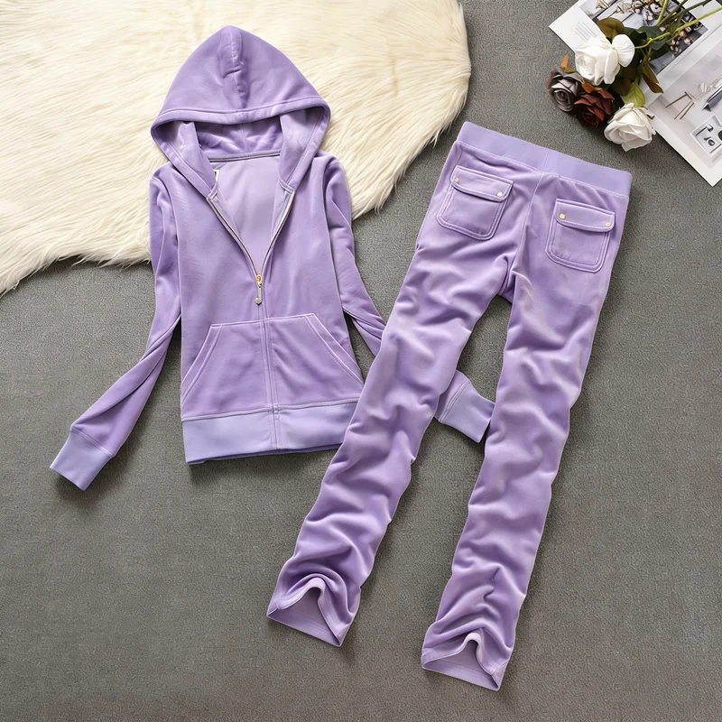 Ensemble de vêtements de sport décontractés en velours pour femmes ...