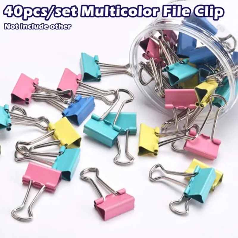 40-Pcs-set-Colorful-Metal-File-Clip-Binder-Clips-Long-Tail-Clip-Office ...