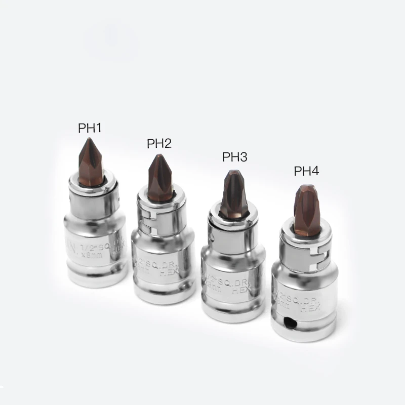 합금 퀵 필립스 소켓 스크루드라이버 비트 렌치, 1/2 인치 드라이브 S2, 크로스 PH1 PH2 PH3 PH4, 55mm, 104mm 길이 수공구