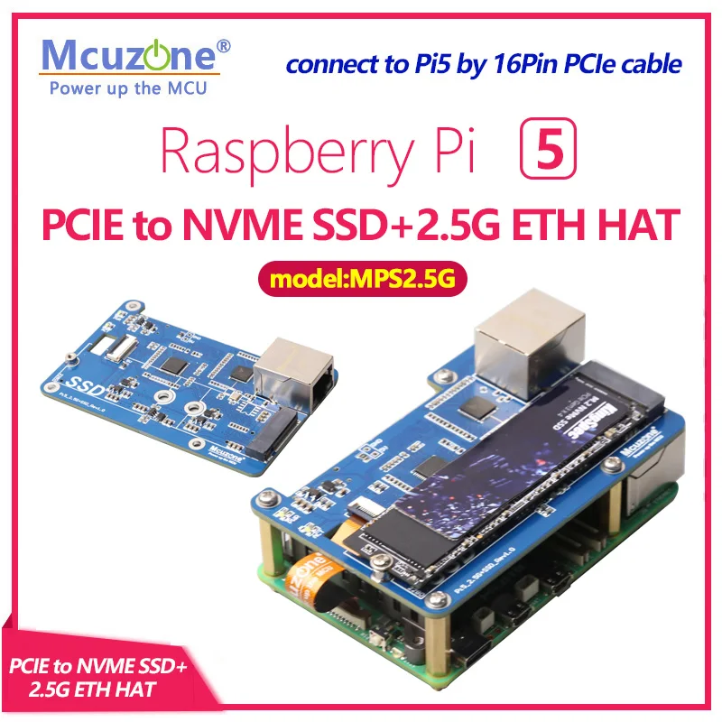 (MPS2.5G)Raspberry Pi 5 PCIE to NVME SSD+2.5G ETH HAT RTL8125,support ...