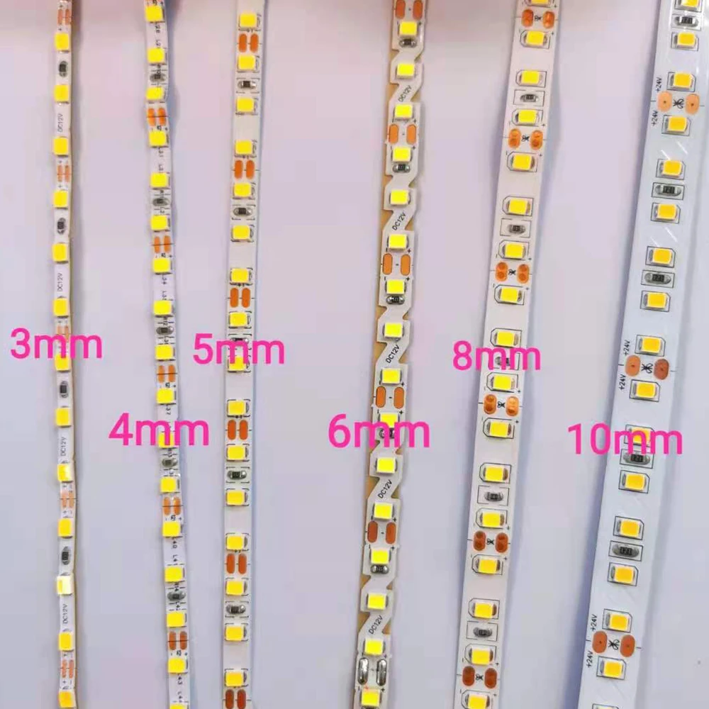 3mm 4mm 5mm 좁은 폭 LED 스트립 조명 5M DC12V 2835 120Leds 로프 조명, 유연한 LED 리본 ...