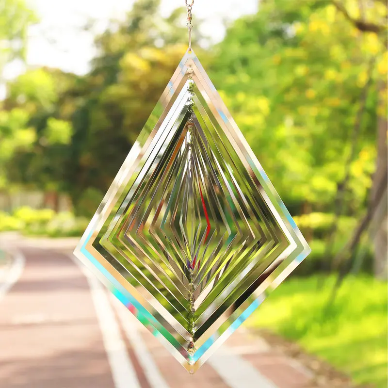 3D-Diamond-Wind-Spinners-Outdoor-Garden-Hanging-Silver-Stainless-Steel ...