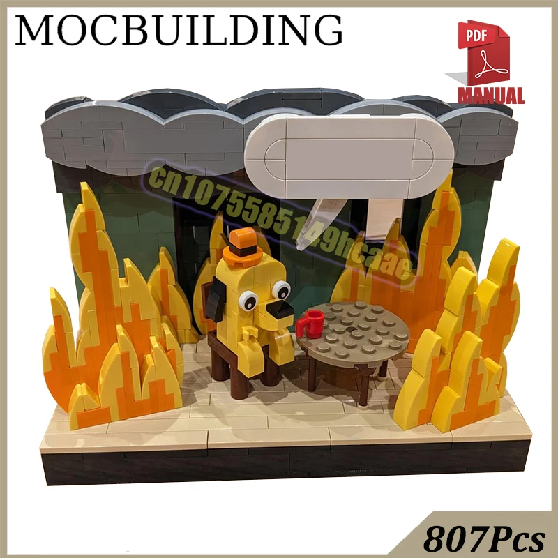 This is Fine-Meme Flame Diorama MOC Building Blocks Dog On Fire Chair ...