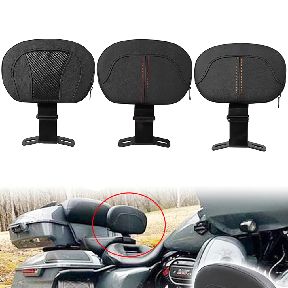 Motorcycle-Black-PU-Leather-Front-Driver-Rider-Backrest-Pad-For-Harley ...