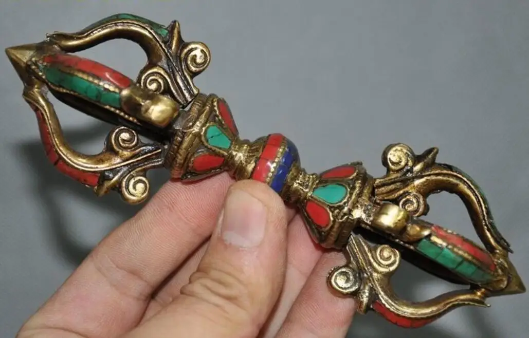 Old-Tibet-Buddhism-Bronze-Inlay-Turquoise-coral-Vajra-Dorje-Phurpa ...