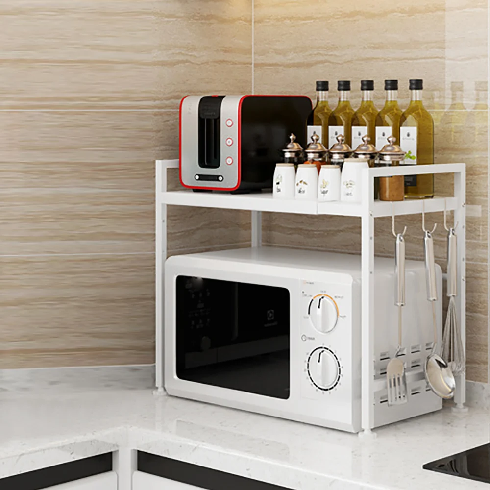 White-Microwave-Stove-Expandable-Microwave-Shelf-2-Tier-Space-Saving ...