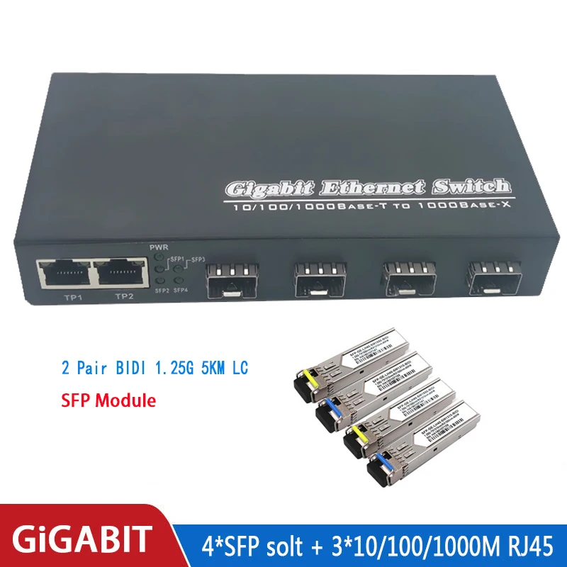 Gigabit-Ethernet-Switch-Konverter-Media-Serat-Optik-4-Sfp-3-RJ45-10-100 ...