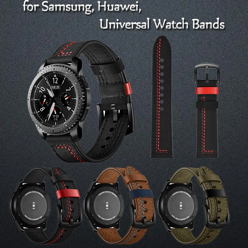 Vintage Leather Smart Strap 20mm 22mm For Samsung Galaxy 42mm 46mm ...