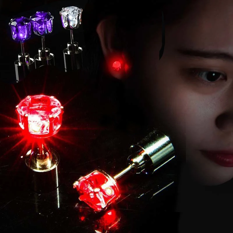 Stylish Light Up LED Bling Ear Stud Earrings Korean of Flash Zircon Ear ...