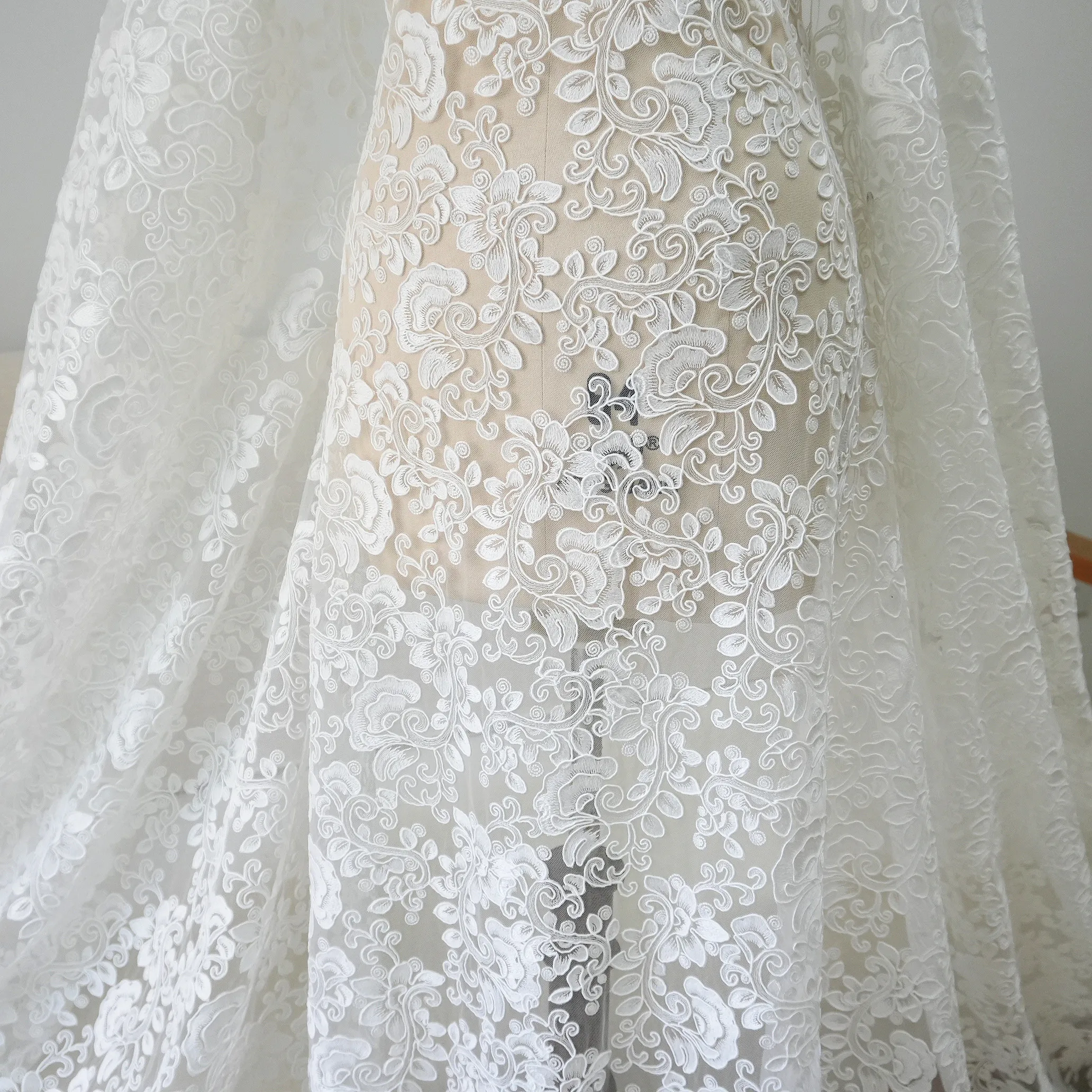 1yard Cording Lace fabric mesh net Cotton embroidery bridal wedding ...