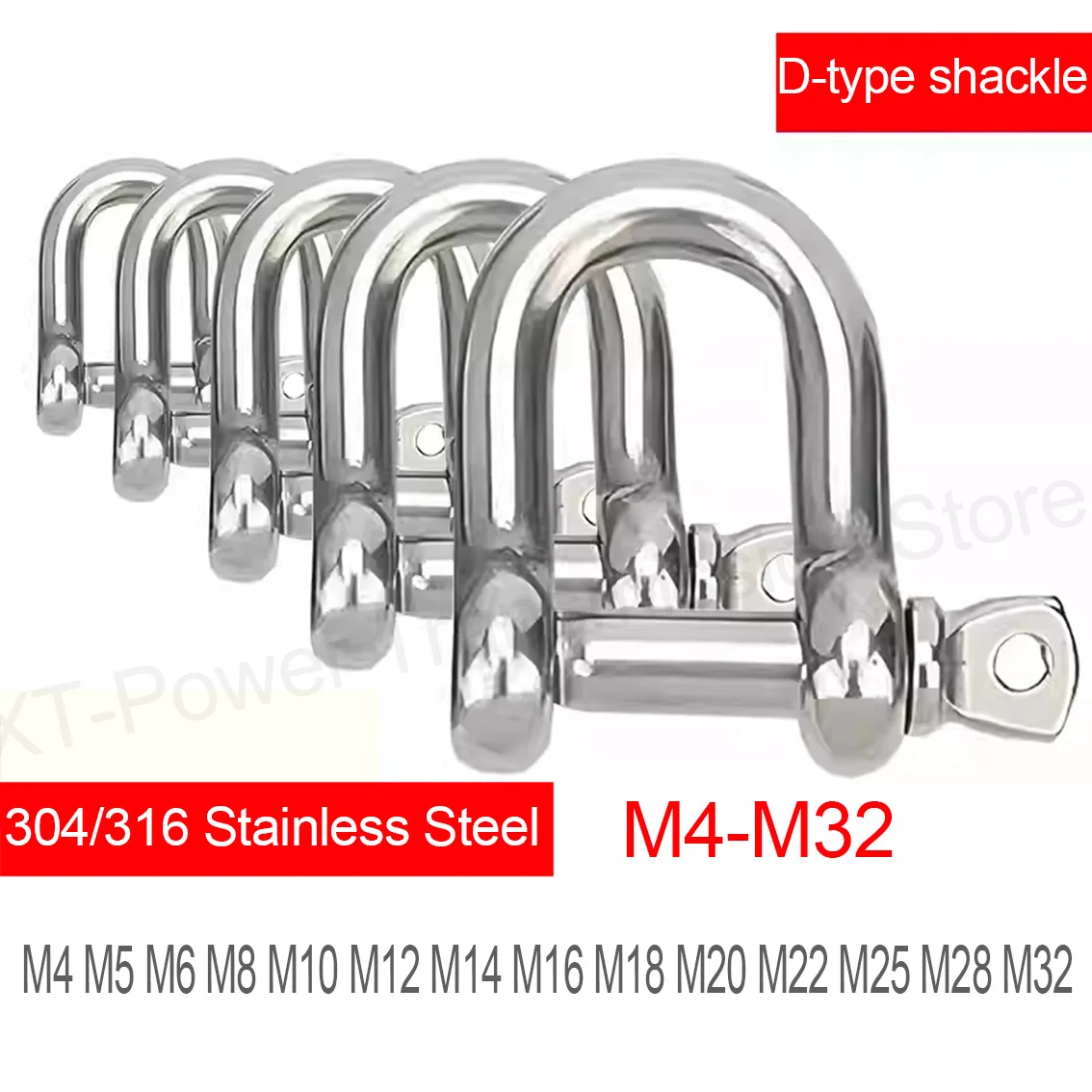 304/316Stainless Steel Straight D-Type Shackle M4 M5 M6 M8 M10 M12 M14 ...