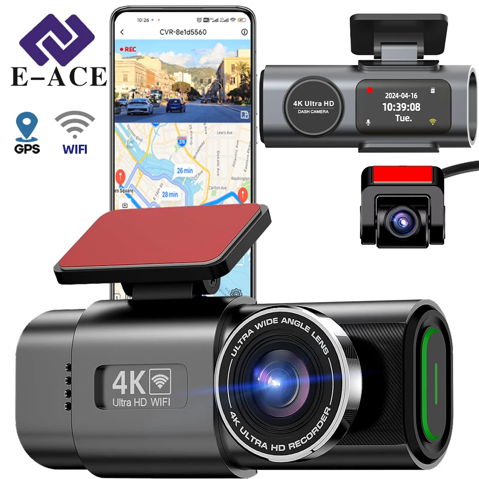 E-ACE-4K-Dashcam-Mini-Camera-Recorder-GPS-Wifi-24H-Parking-Dual-Lens ...