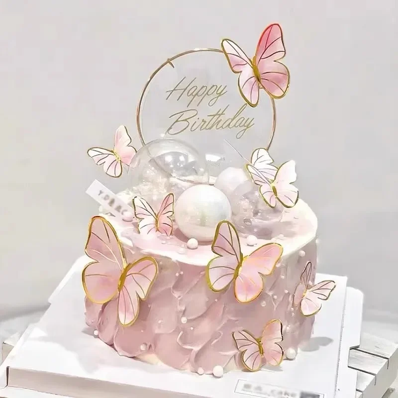 10pcs-Stamping-Gold-Pink-Butterfly-Cake-Toppers-Princess-Girl-Wedding ...