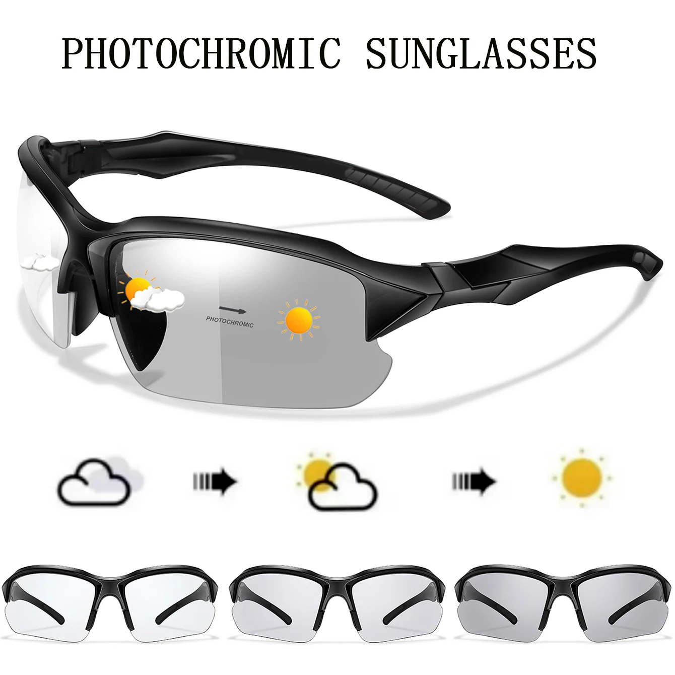 Photochromic Sunglasses Unisex Outdoor Sports Daily Hiking Cycling Golf ...