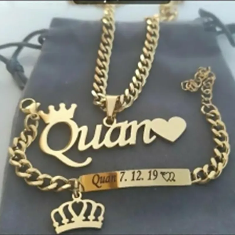 Vintage-Crown-Nameplate-Necklace-Stainless-Steel-Chain-Customize ...