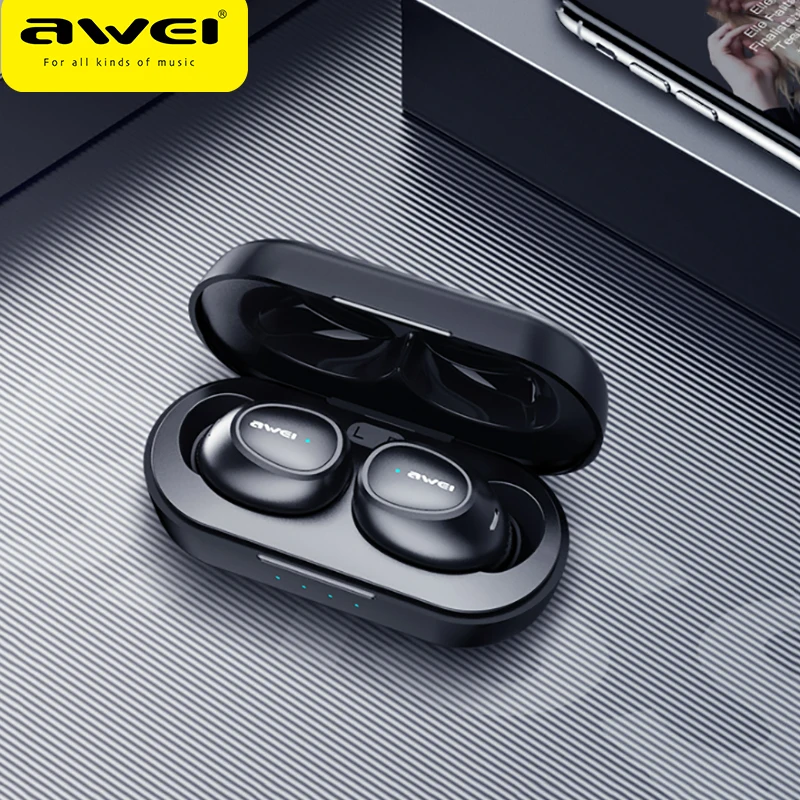 Awei T16 TWS Fones de ouvido sem fio Bluetooth 6D Carregamento sem fio ...