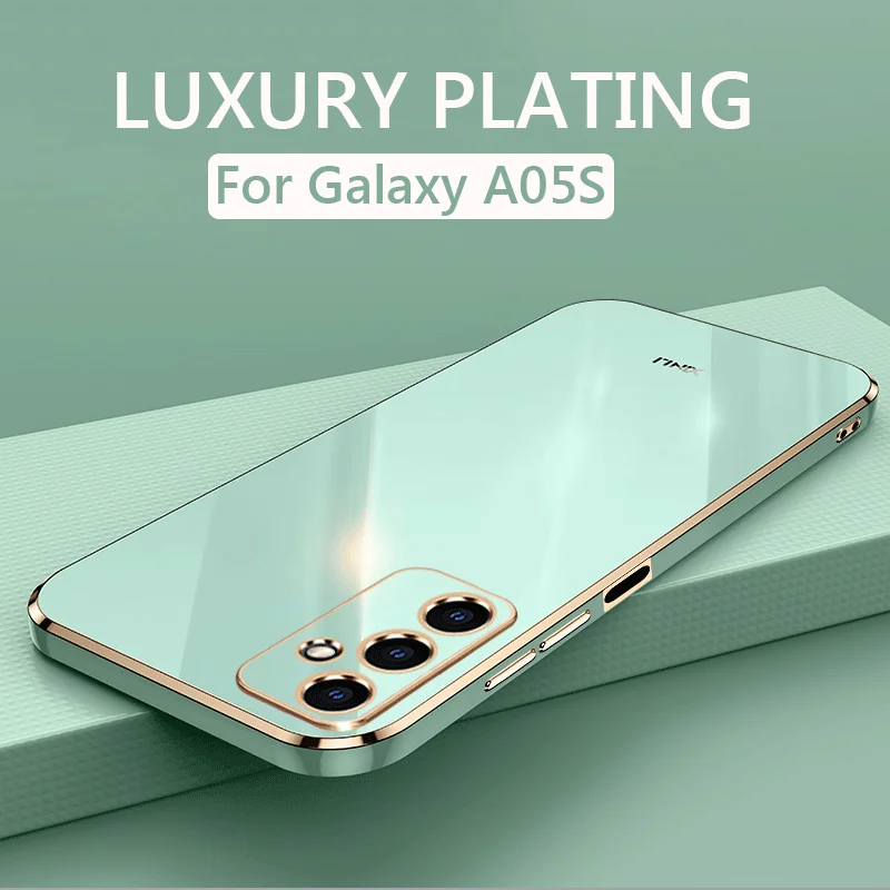 Luxury-Square-Plating-Phone-Case-On-For-Samsung-Galaxy-A05-A05S-ShockProof-Soft-Silicone-Back ...