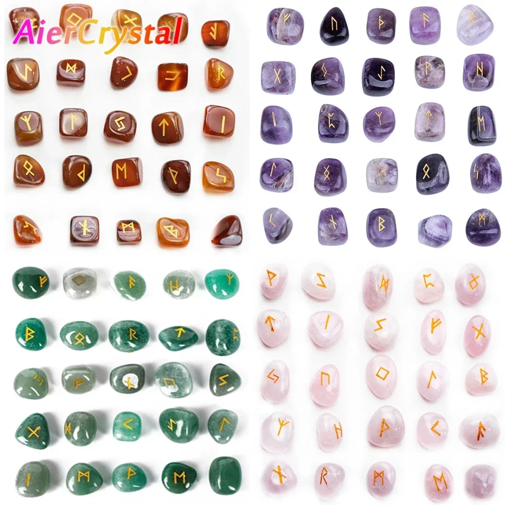 25-PC-Natural-Crystal-Rune-Stone-Set-Nordic-Rune-Letter-Amethyst-Gem ...