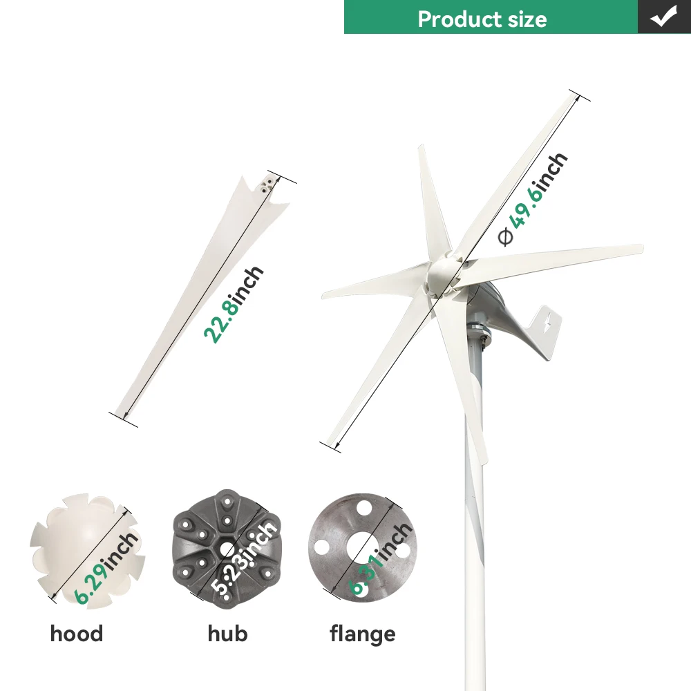 Free Energy Wind Turbine Generator 3000w 12v 24v 48v 6 Blades With MPPT ...