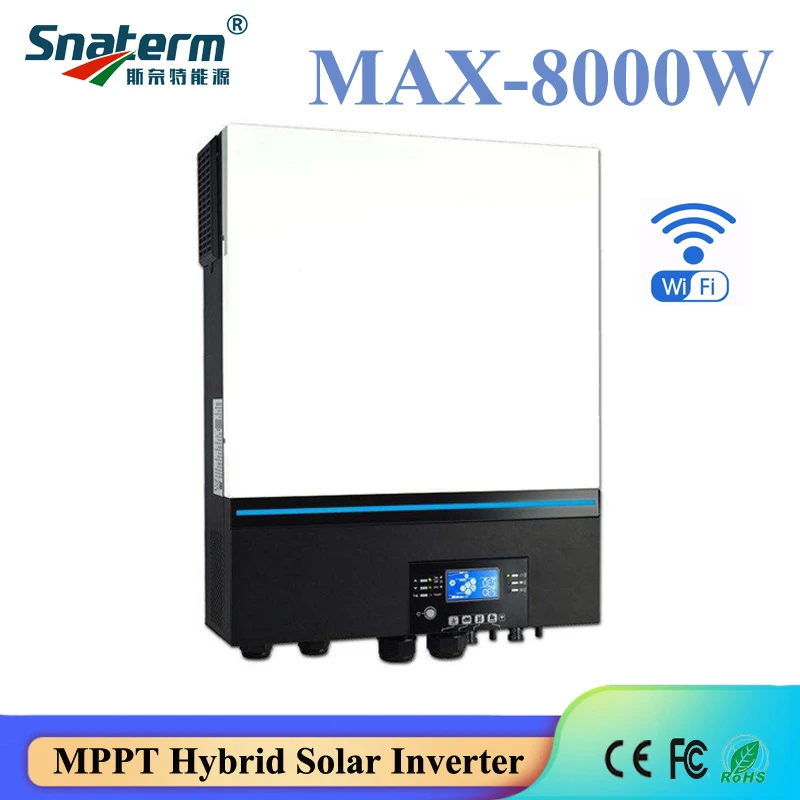 8kw Hybrid Solar Inverter Pure Sine Wave 48v 230vac Mppt 80a 500vdc Pv ...