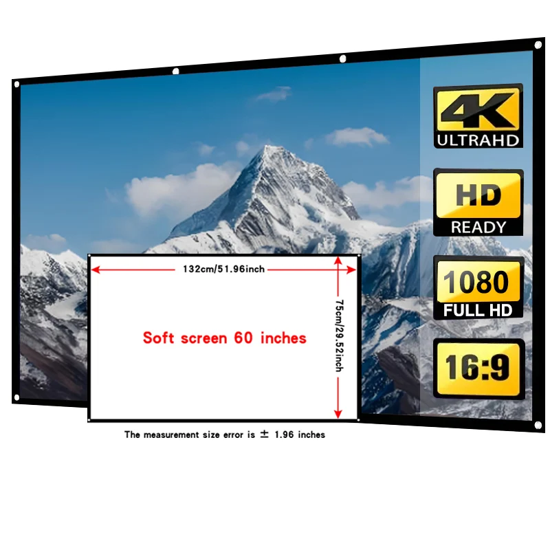 60 inch white projection screen. A screen used for projecting classic ...