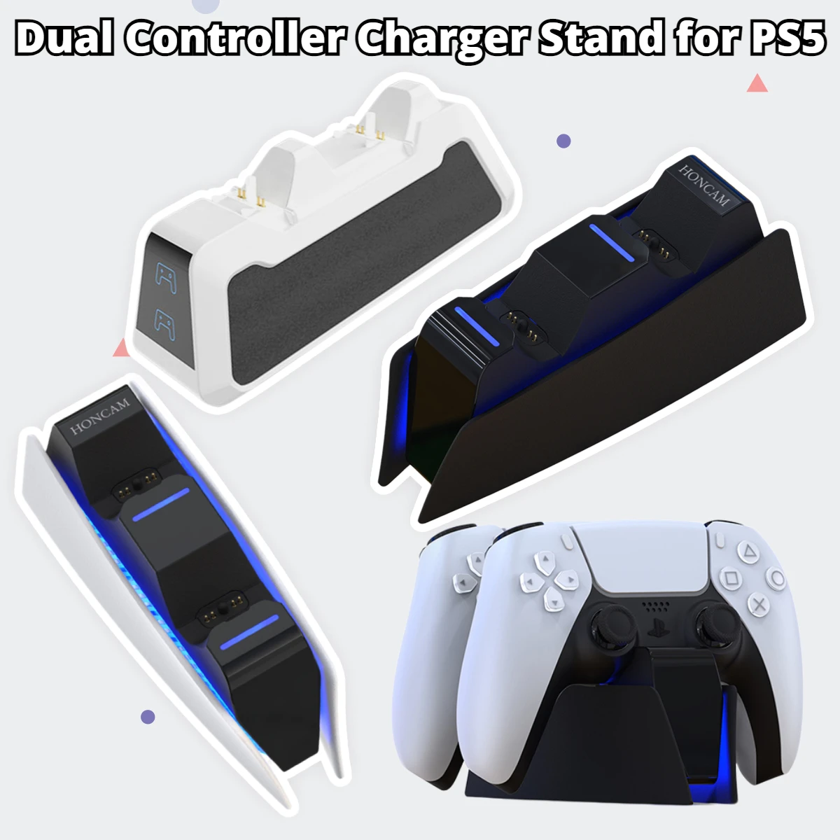 PS5 컨트롤러 용 USB 듀얼 충전 도크, 소니 플레이스테이션 5 용 게임 충전 스탠드 홀더, 무선 게임 패드 제어 충전기 ...