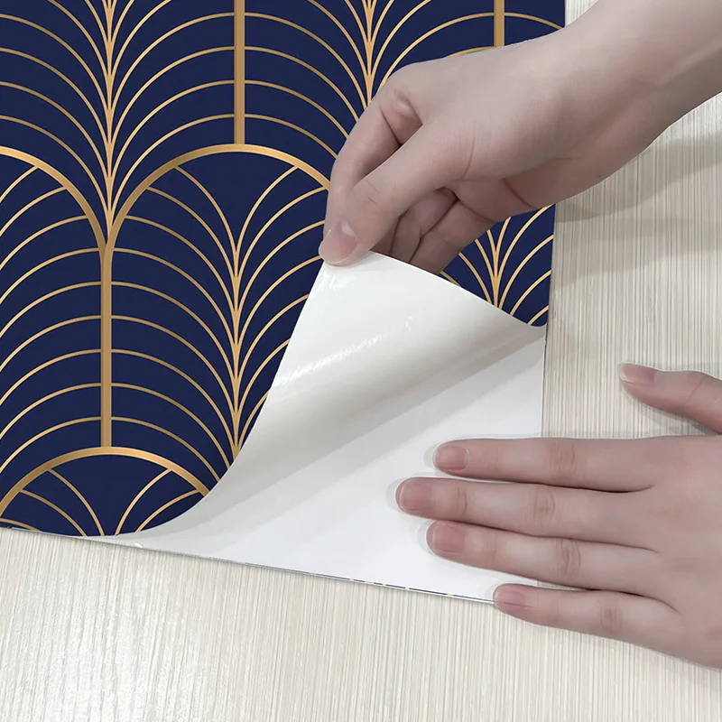 Modern-Blue-Golden-Metal-Arc-Self-Adhesive-Wallpaper-Peel-and-Stick ...