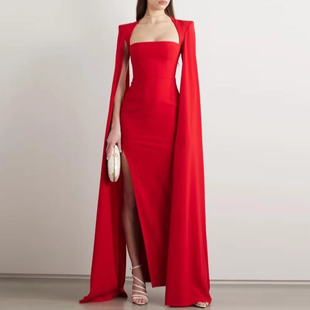 Red Long Sleeve Evening Dress Luxury Celebrity Red Carpet Party Wedding ...