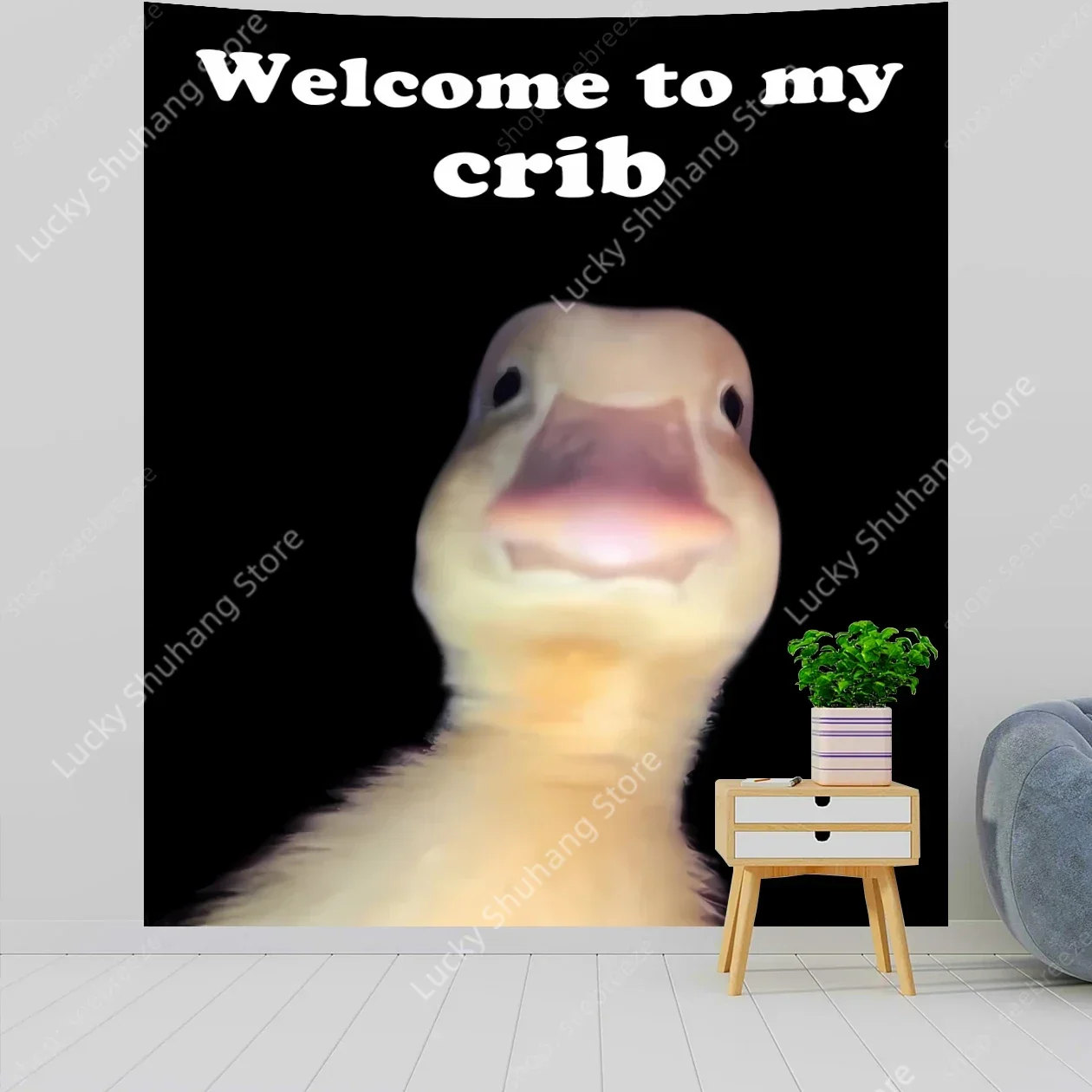Duck Meme Funny Flag Tapestry "Welcome To My Crib" Wall Hanging for ...