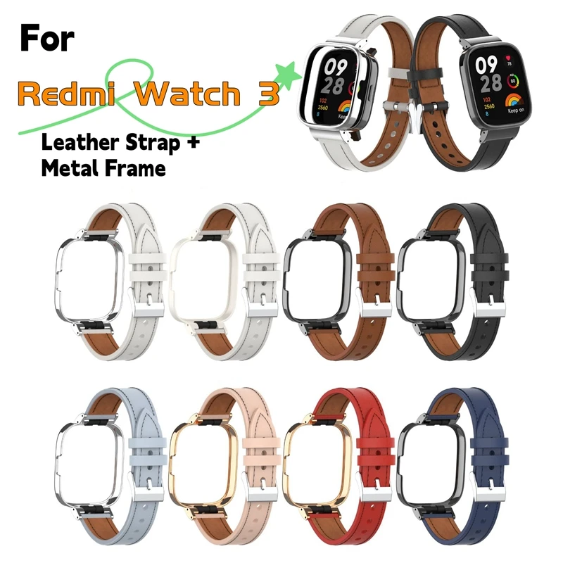 Leather-Strap-For-Xiaomi-Redmi-Watch-3Active-2lite-Metal-Frame-Case ...