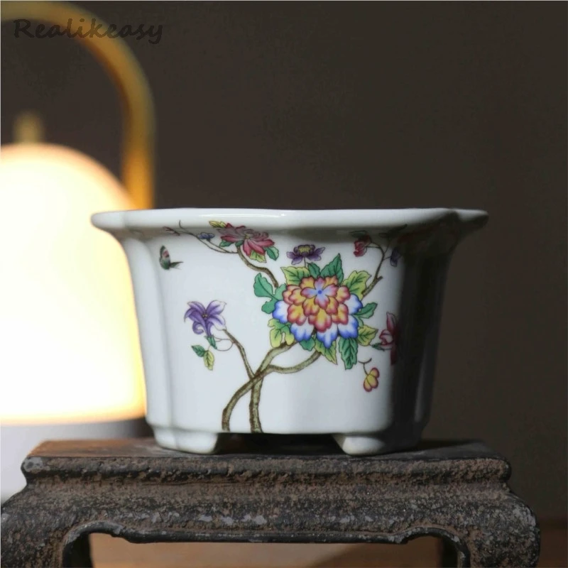 2025 New Hand Painted Purple Sand Flower Pots Creative Retro Bonsai ...
